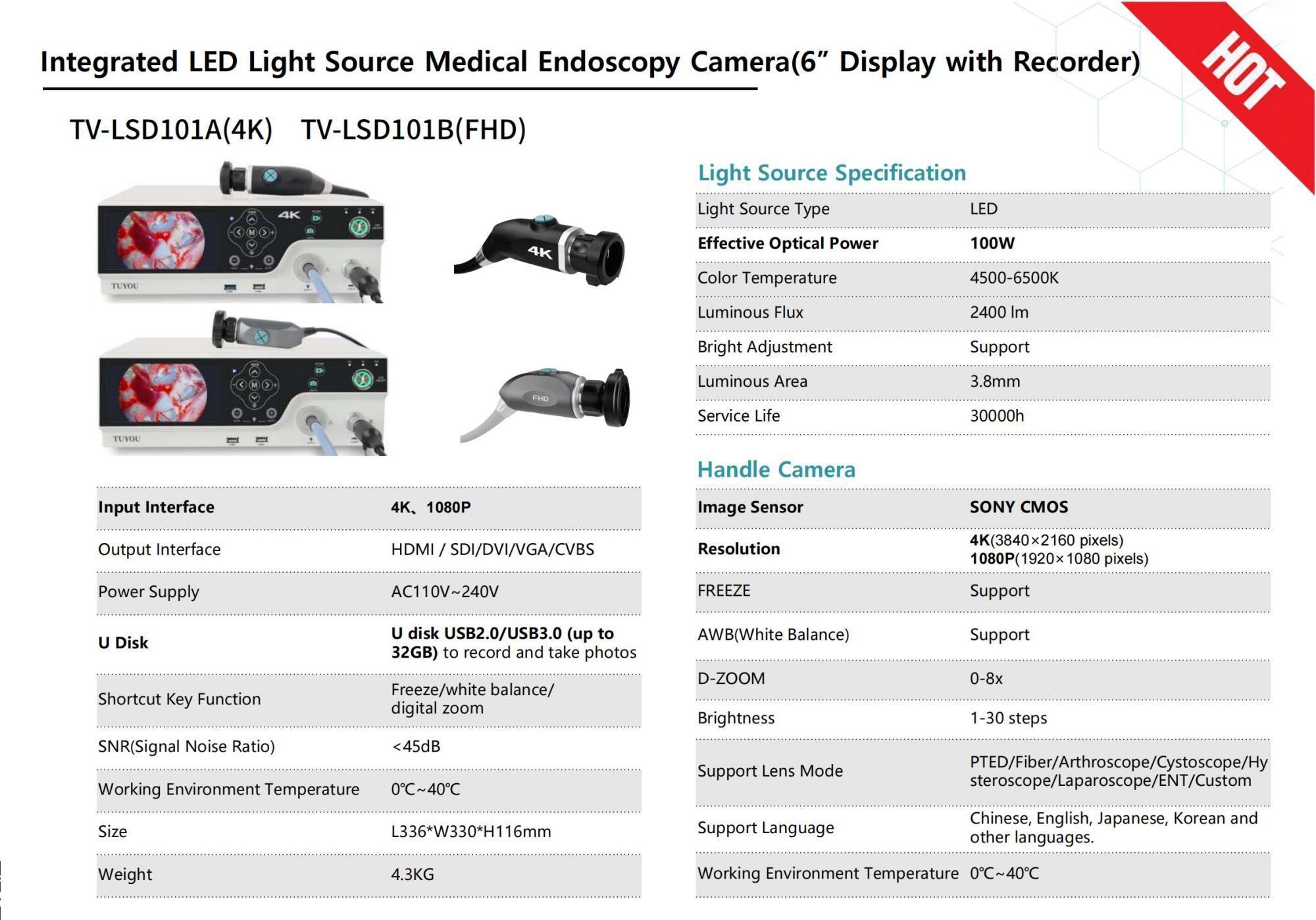 Tuyou TV-LSD101A 4K Endoscope Camera System with 6 inch Screen and 1/2 ...